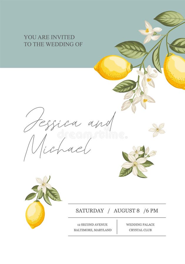 Wedding Invitation. Lemon Illustration. Hand-drawn Frame. Stock Vector ...