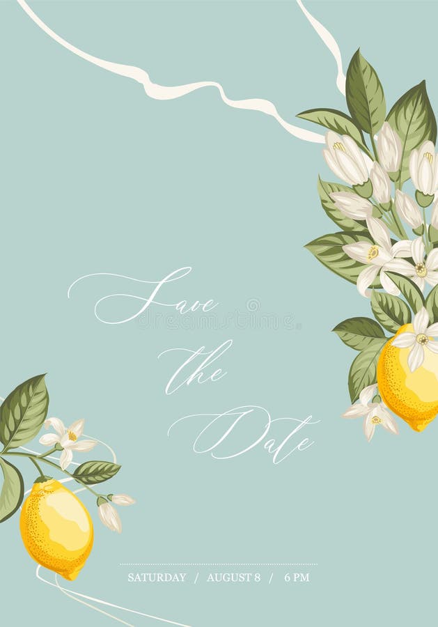 Wedding Invitation. Lemon Illustration. Hand-drawn Frame. Stock Vector ...