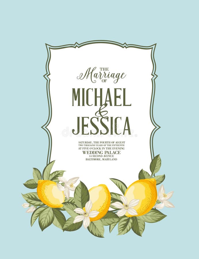 Wedding Invitation. Lemon Illustration. Hand-drawn Frame. Stock Vector ...