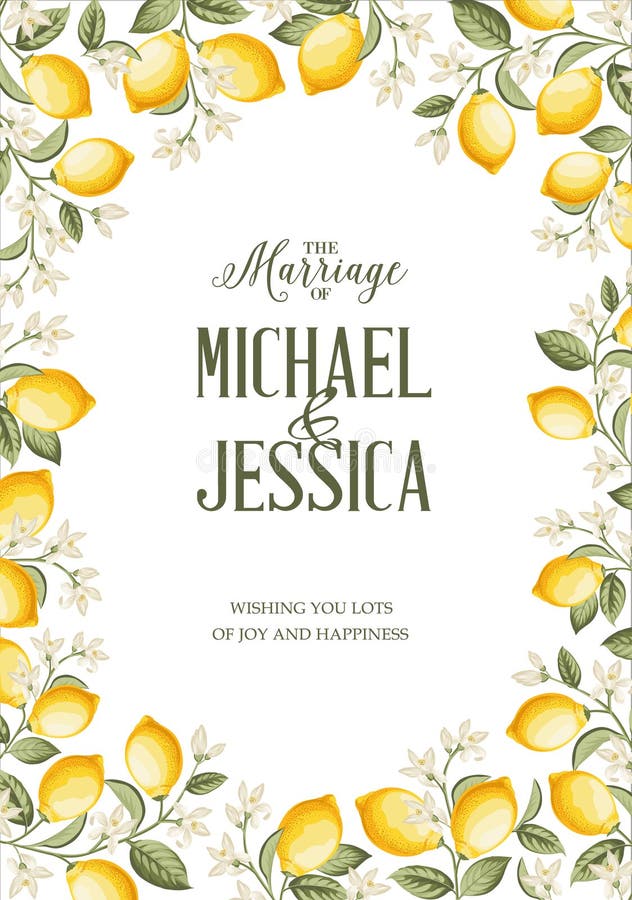 Wedding Invitation. Lemon Illustration. Hand-drawn Frame. Stock Vector ...