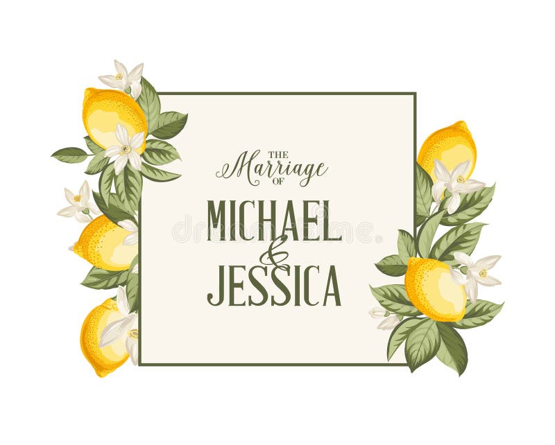 Wedding Invitation. Lemon Illustration. Hand-drawn Frame. Stock Vector ...