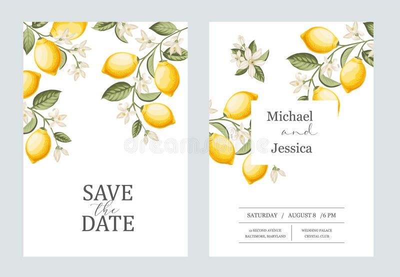 Wedding Invitation. Lemon Illustration. Hand-drawn Frame. Stock Vector ...