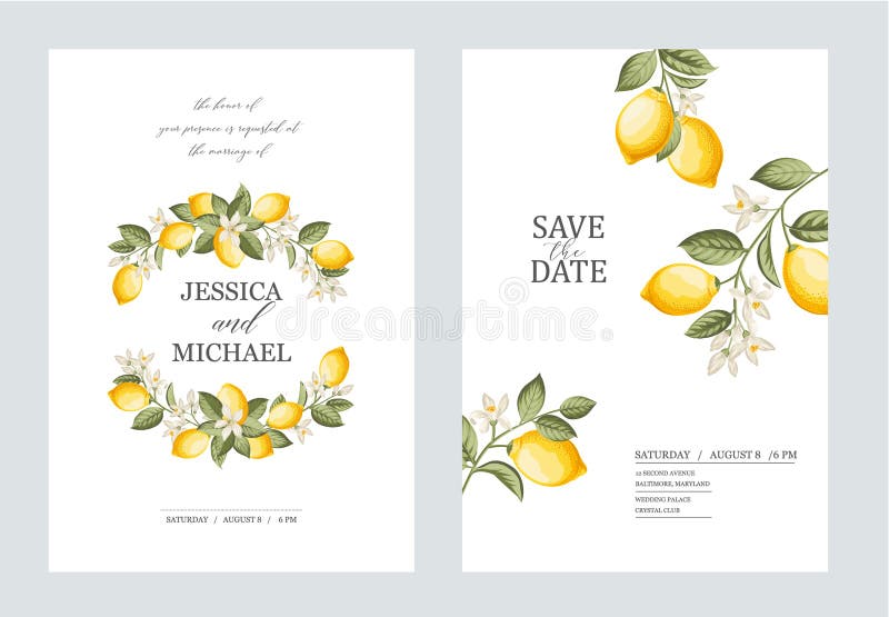 Wedding Invitation. Lemon Illustration. Hand-drawn Frame. Stock Vector ...