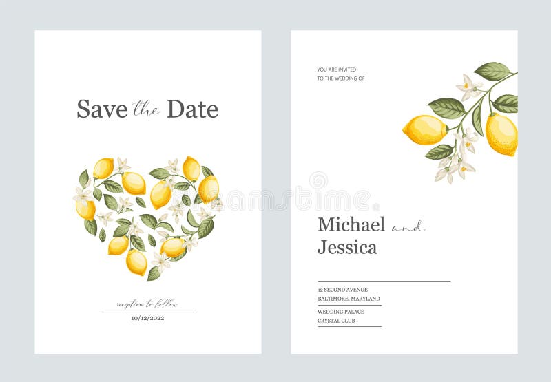 Wedding Invitation. Lemon Illustration. Hand-drawn Frame. Stock Vector ...