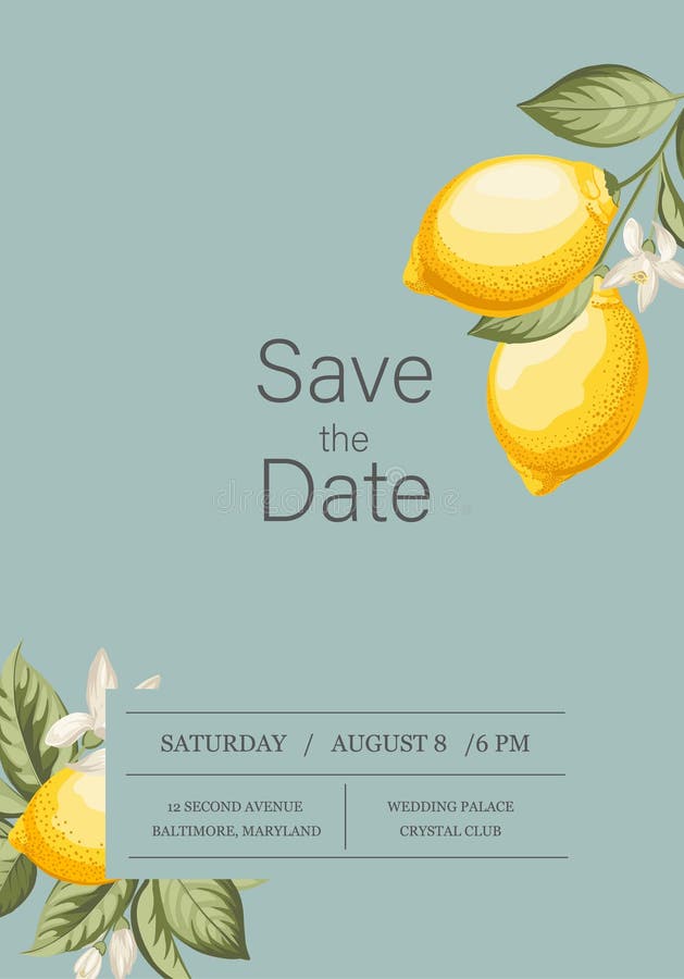 Wedding Invitation. Lemon Illustration. Hand-drawn Frame. Stock Vector ...