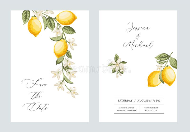 Wedding Invitation. Lemon Illustration. Hand-drawn Frame. Stock Vector ...