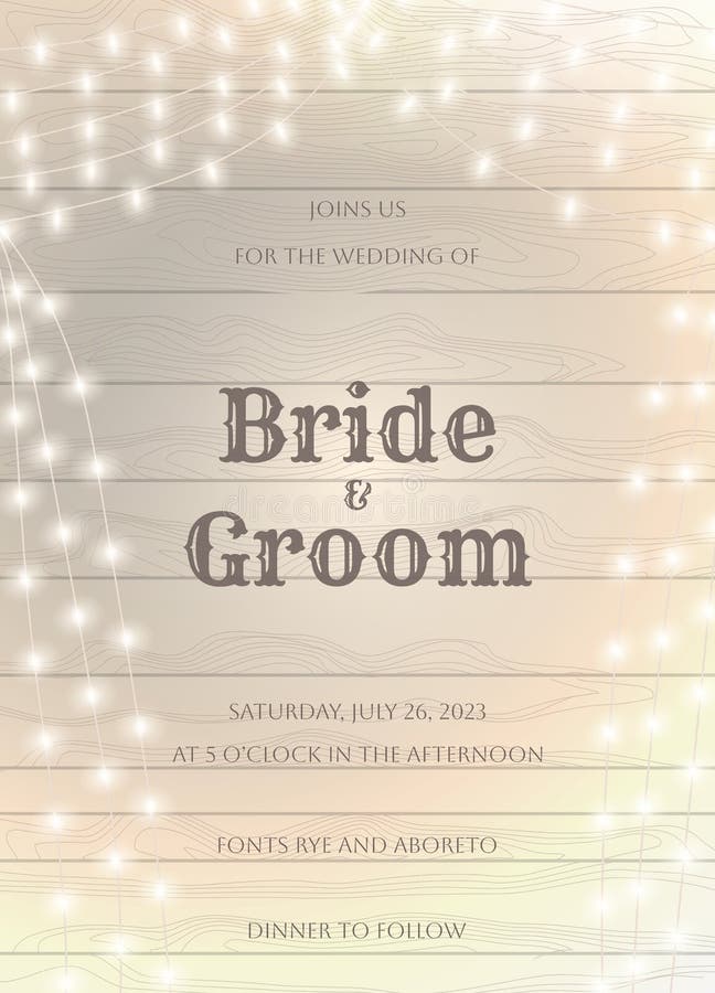 Wedding Invitation Light Wood Texture and String Lights Curtain Rustic ...
