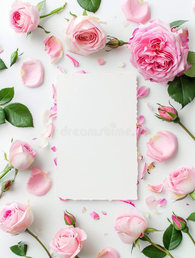 Wedding Invitation Mockup in Blank with Flowers Around. Stock ...