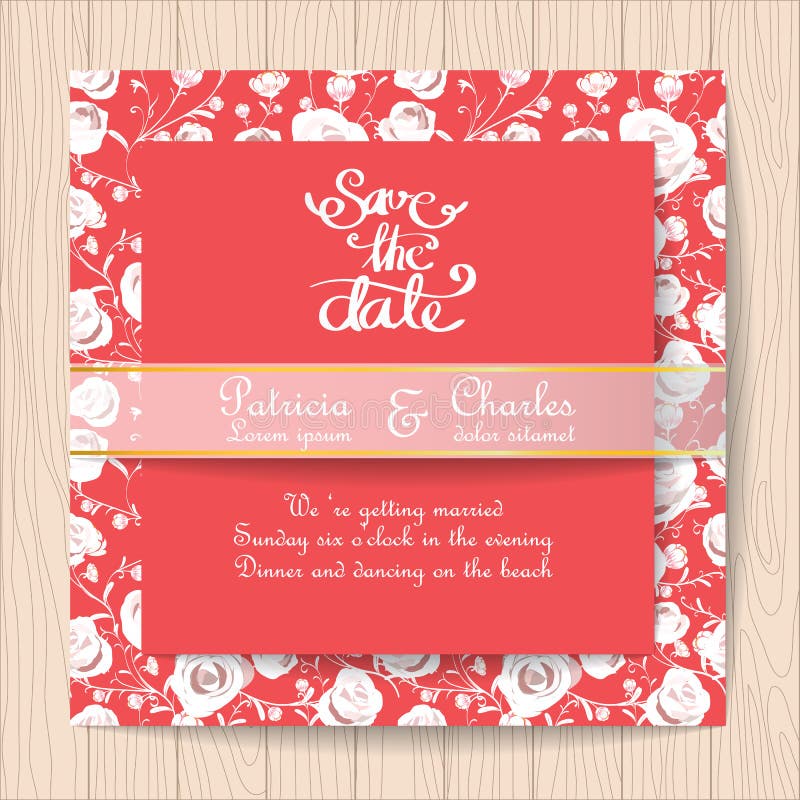 Wedding Invitation Red Card with White Rose Flower Templates Stock ...