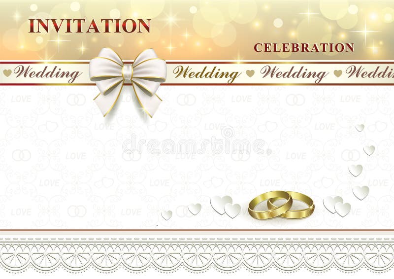 Wedding Invitation with Rings and Bow Stock Vector - Illustration of ...