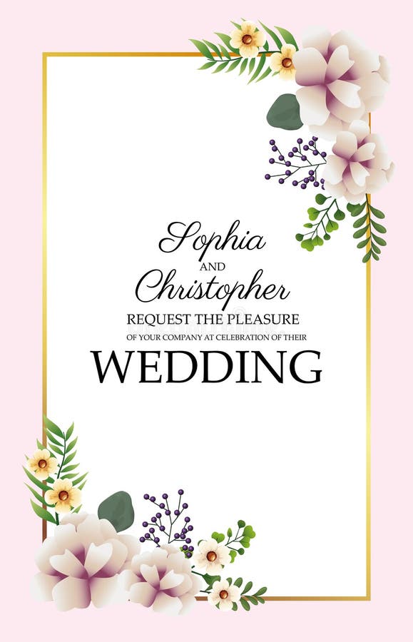 Wedding Invitation with Square Floral Frame Stock Vector - Illustration ...