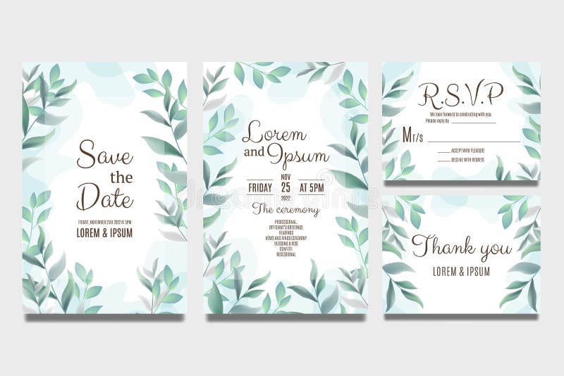 Wedding Invitation Template with Blue Leaves Stock Vector ...