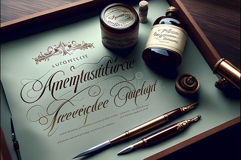 Wedding Invitation Template with Calligraphy Pen and Ink Bottle. Stock ...