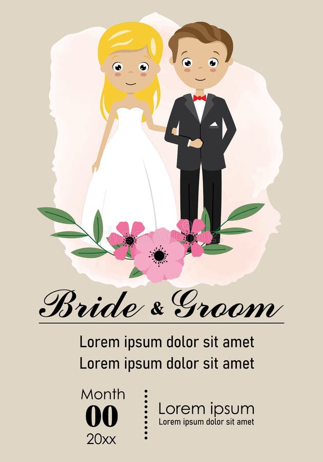 Wedding Invitation Template. Groom and Bride Arm in Arm Stock Vector ...