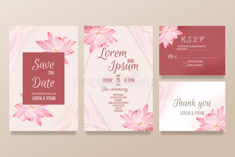 Wedding Invitation Template with Lotus Flowers Stock Vector ...