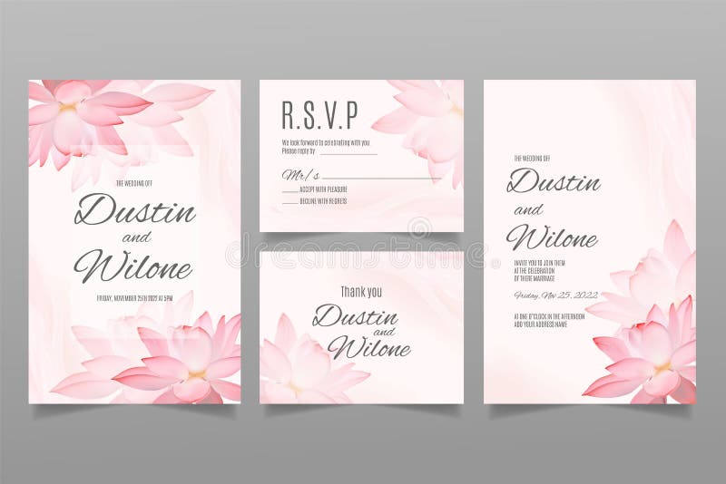 Wedding Invitation Template with Lotus Flowers Stock Vector ...