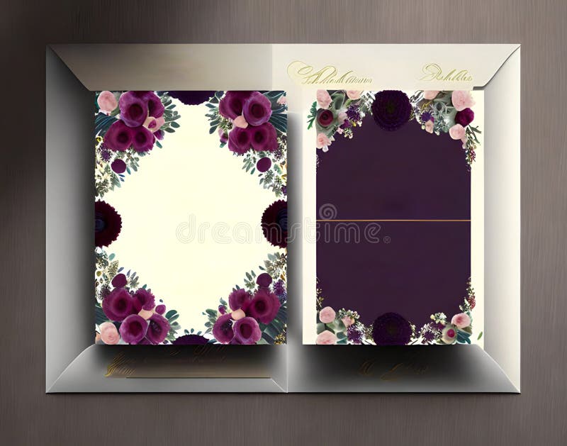 Wedding Invitation Template on a Gray Background. Top View Stock ...