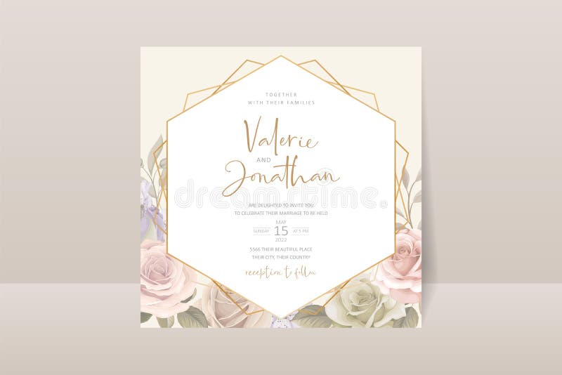 Wedding Invitation Template with Rose Flower Design Stock Vector ...