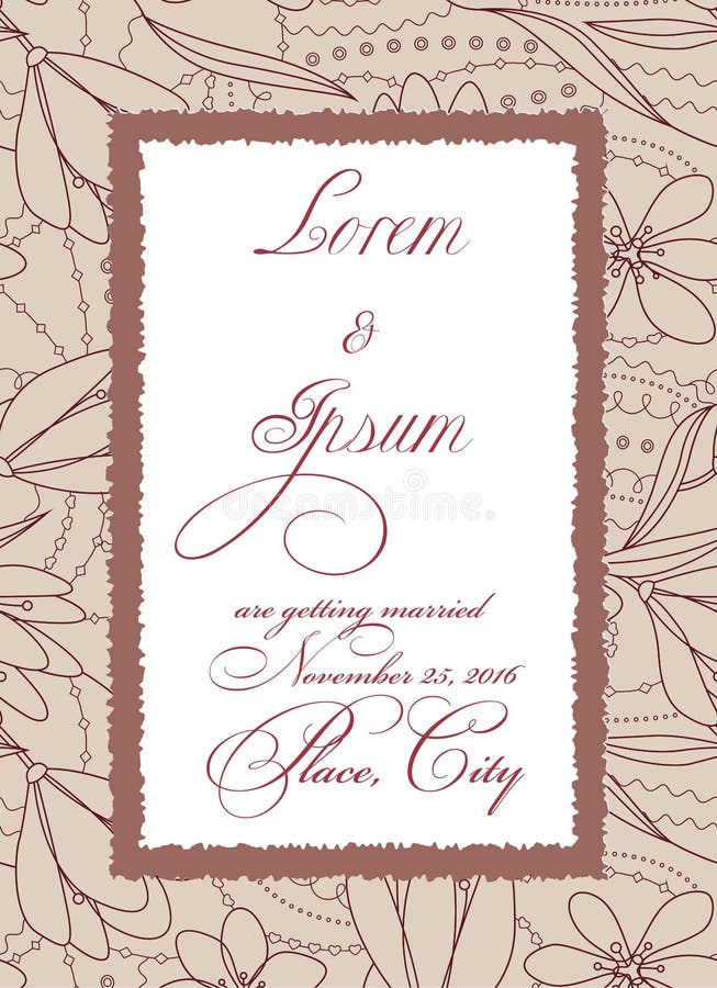 Wedding Invitation with Torn Paper Banner Stock Illustration - Illustration of decorative ...