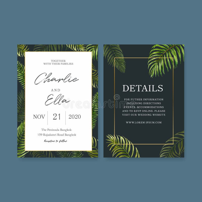 Wedding Invitation Watercolor Design with Simple Tropical Theme ...
