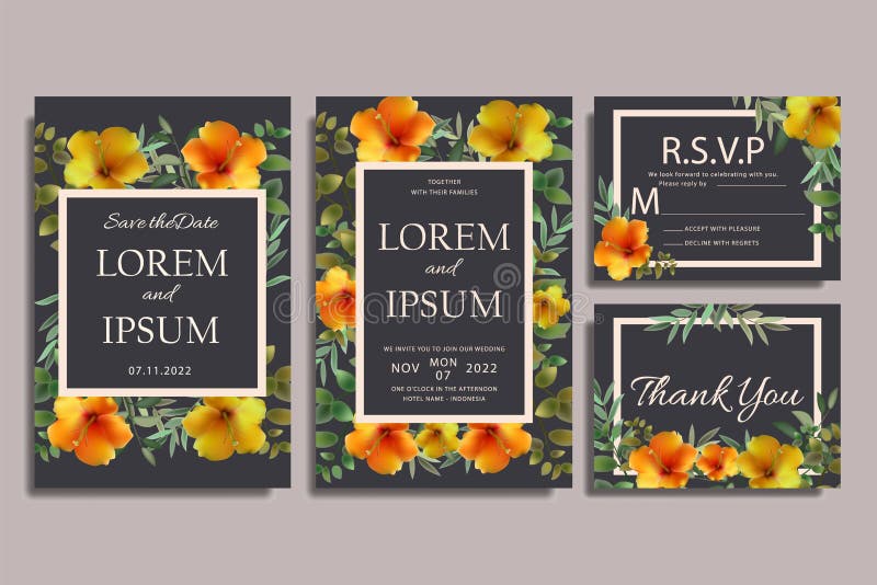 Wedding Invitation with Yellow and Orange Flowers and Leaves Stock ...