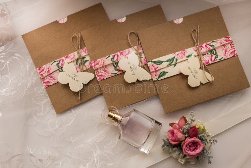 Wedding Invitations in the Craft Envelopes. Wedding Concept. Wedding ...