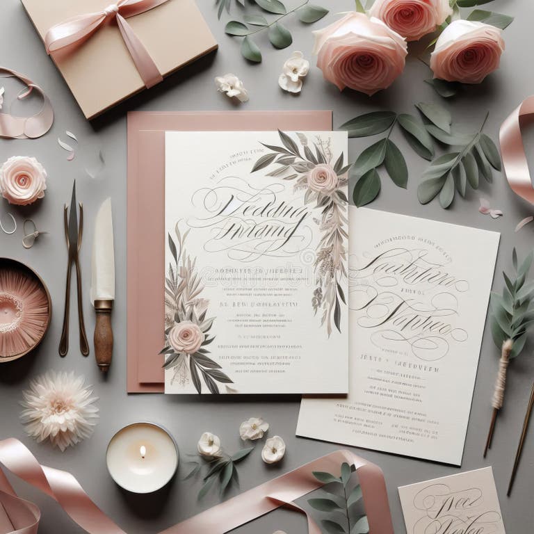 Wedding Invitations Features a Flat Lay or Stylized Illustration Stock ...