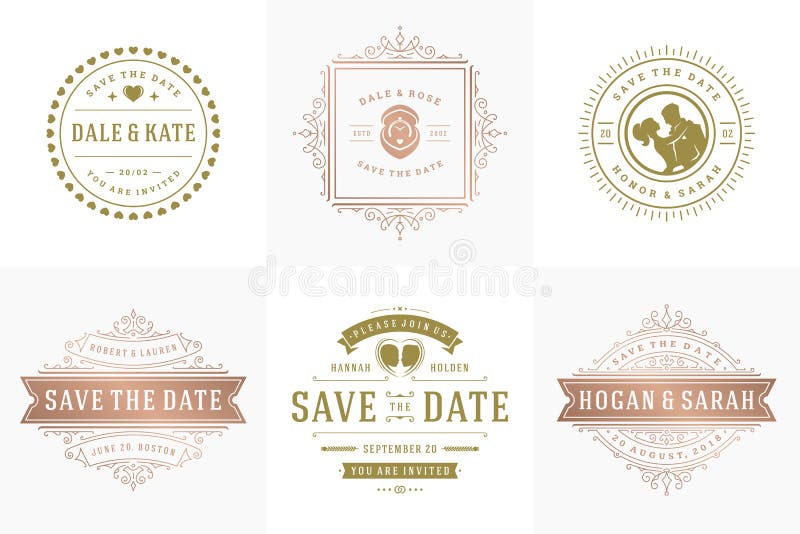 Wedding Invitations Save the Date Logos and Badges Vector Elegant ...