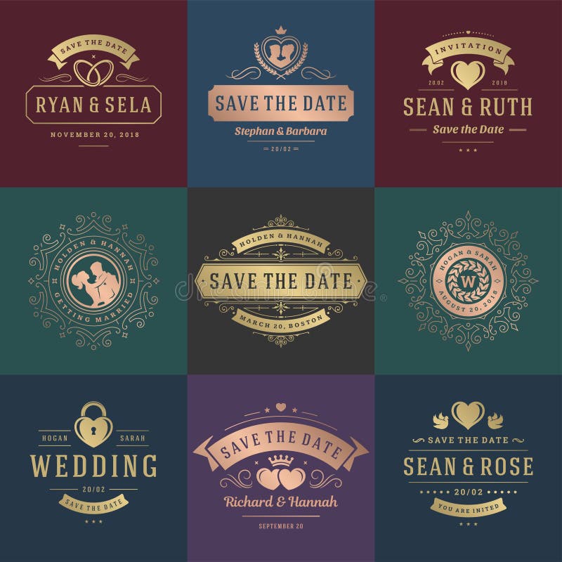 Wedding Invitations Save the Date Titles and Labels Vector Elegant ...