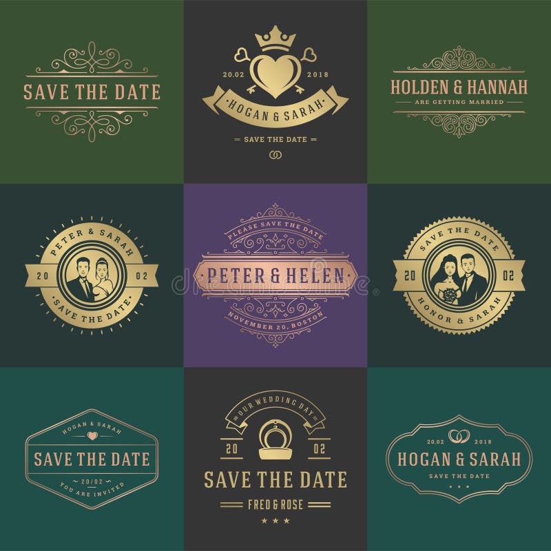 Wedding Invitations Save the Date Titles and Labels Vector Elegant ...