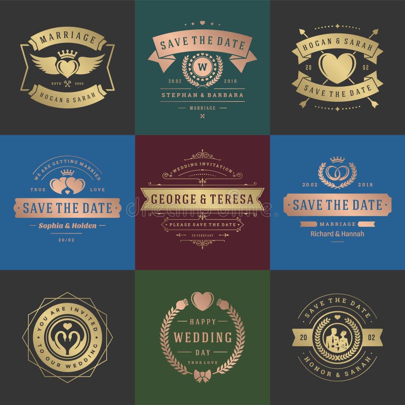 Wedding Invitations Save the Date Titles and Labels Vector Elegant ...