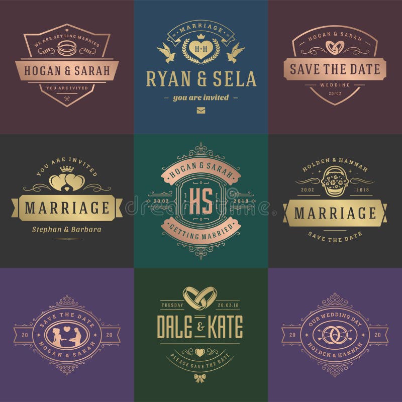 Wedding Invitations Save the Date Titles and Labels Vector Elegant ...