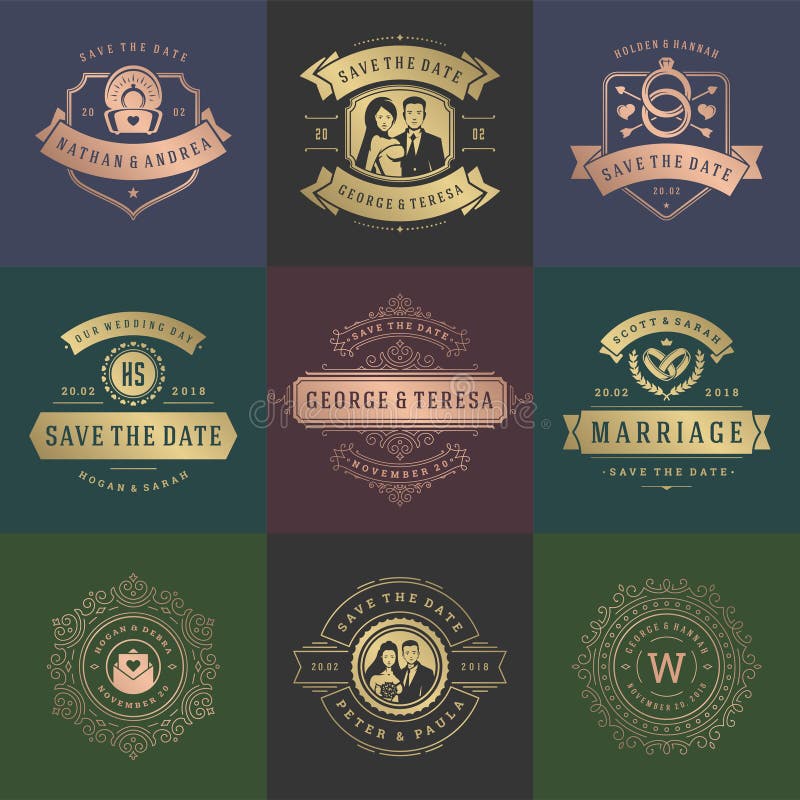 Wedding Invitations Save the Date Titles and Labels Vector Elegant ...