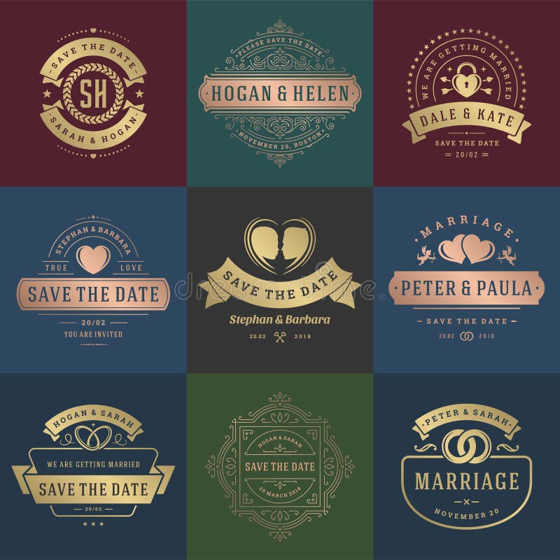 Wedding Invitations Save the Date Titles and Labels Vector Elegant ...