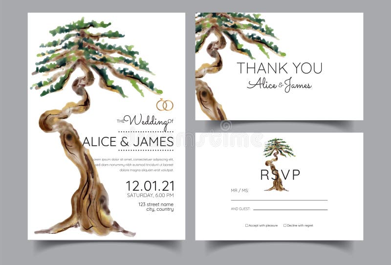 Wedding Invitations with the Theme of Bonsai, Old Trees Stock Vector ...