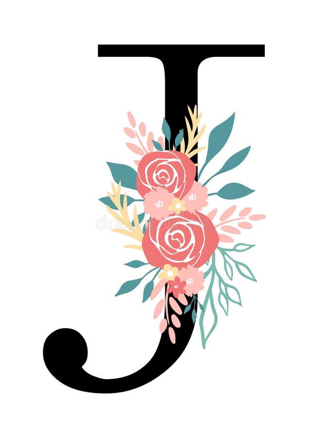 Wedding Letter J with Flowers. Stock Vector - Illustration of vector ...