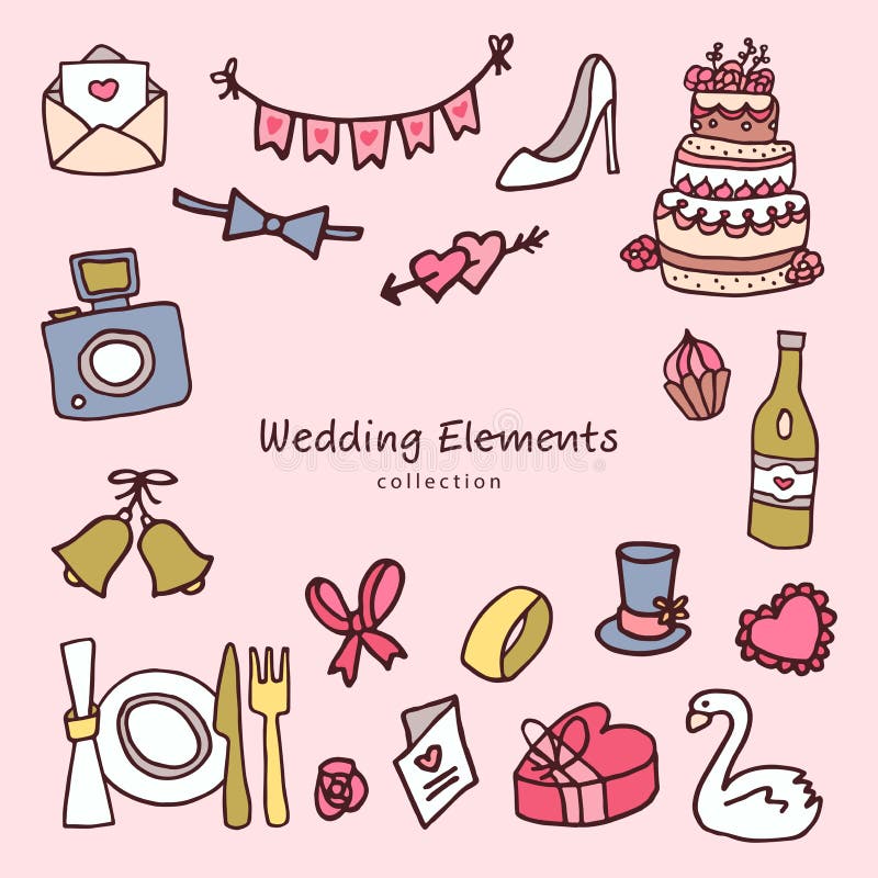 Wedding Love Elements Collection Doodles Icons Stock Illustration ...