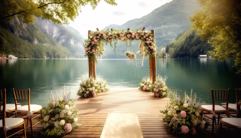 Wedding Love Views Beautiful Lake Celebrating Stock Illustration ...