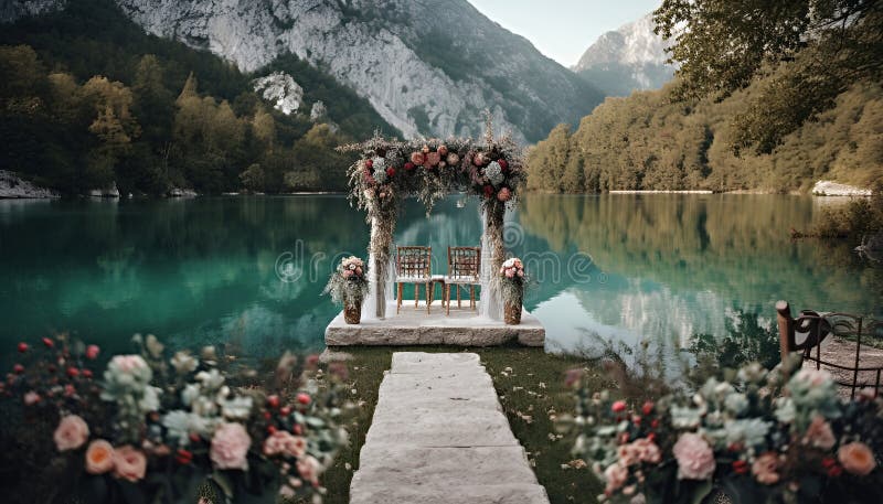 Wedding Love Views Beautiful Lake Celebrating Stock Illustration ...