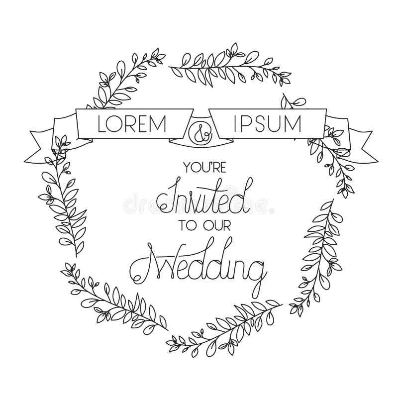 Wedding and Married Invitation with Wreath and Ribbon Stock Vector ...