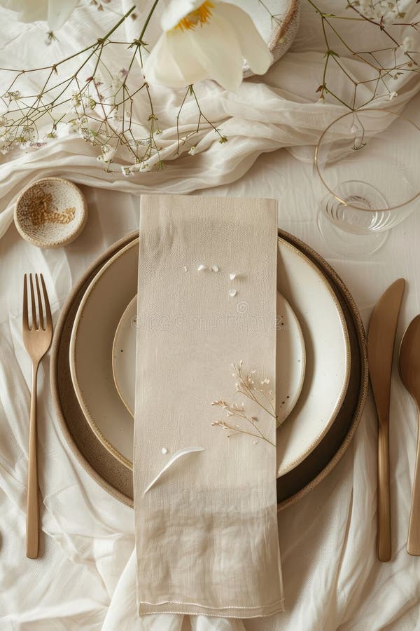Wedding Menu on Plates on a Table Setting, Invitation Card Mockup Stock ...