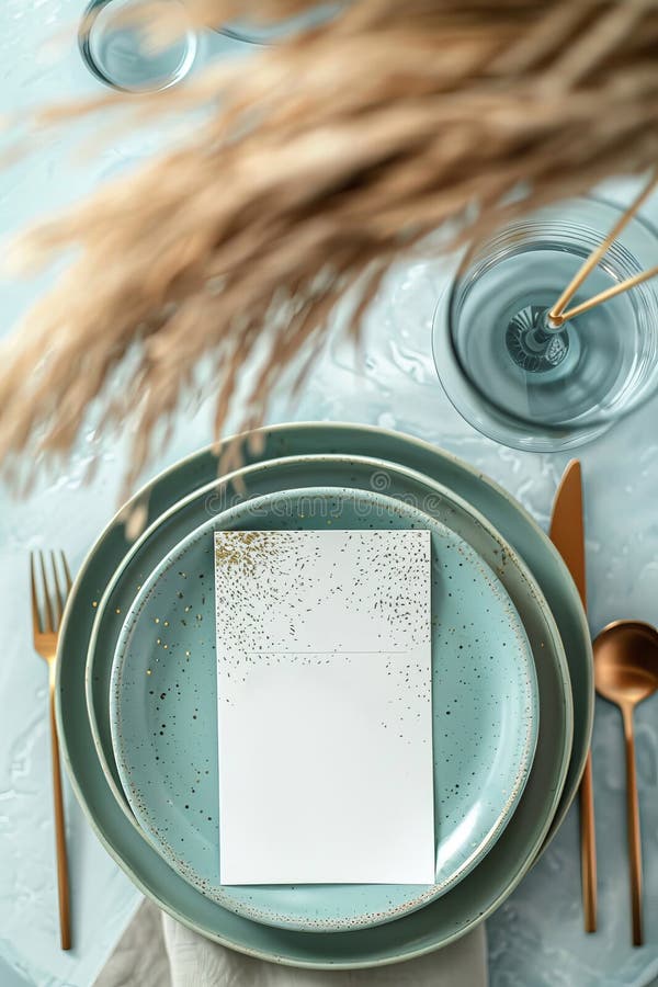 Wedding Menu on Plates on a Table Setting, Invitation Card Mockup Stock ...