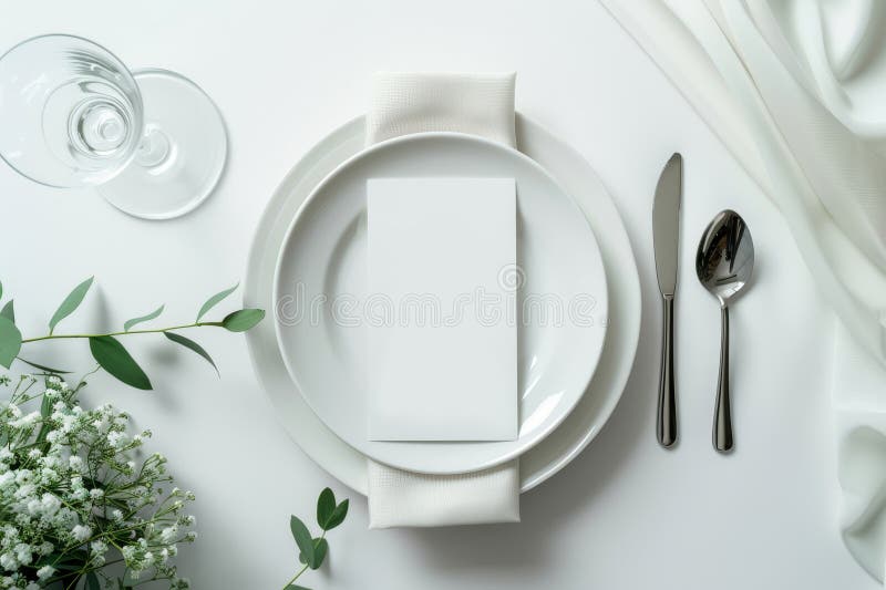 Wedding Menu on Plates on a Table Setting, Invitation Card Mockup Stock ...