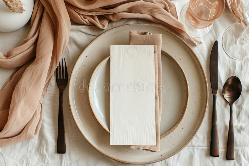 Wedding Menu on Plates on a Table Setting, Invitation Card Mockup Stock ...