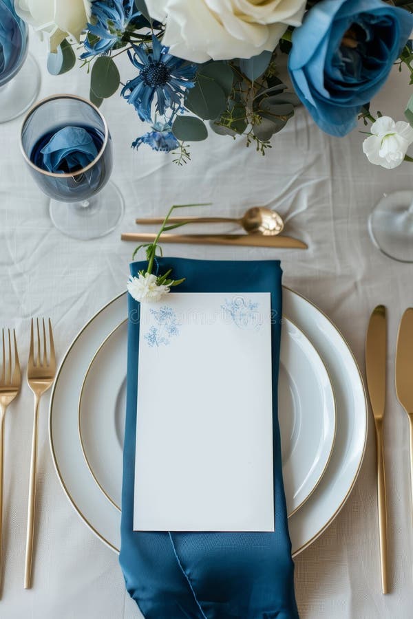 Wedding Menu on Plates on a Table Setting, Invitation Card Mockup Stock ...