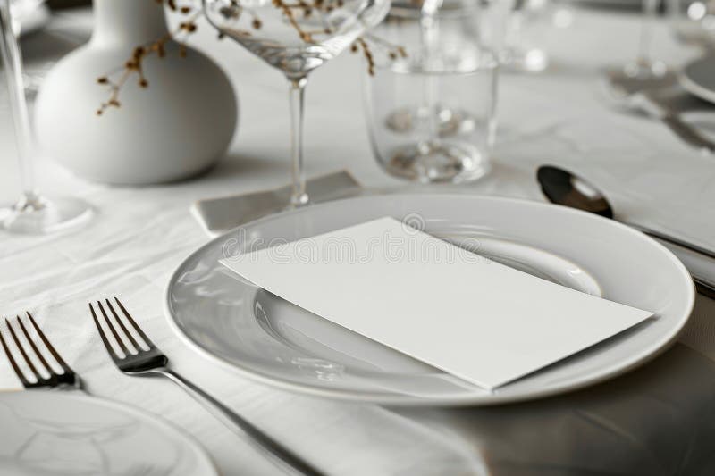 Wedding Menu on Plates on a Table Setting, Invitation Card Mockup Stock ...