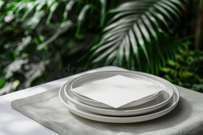 Wedding Menu on Plates on a Table Setting, Invitation Card Mockup Stock ...