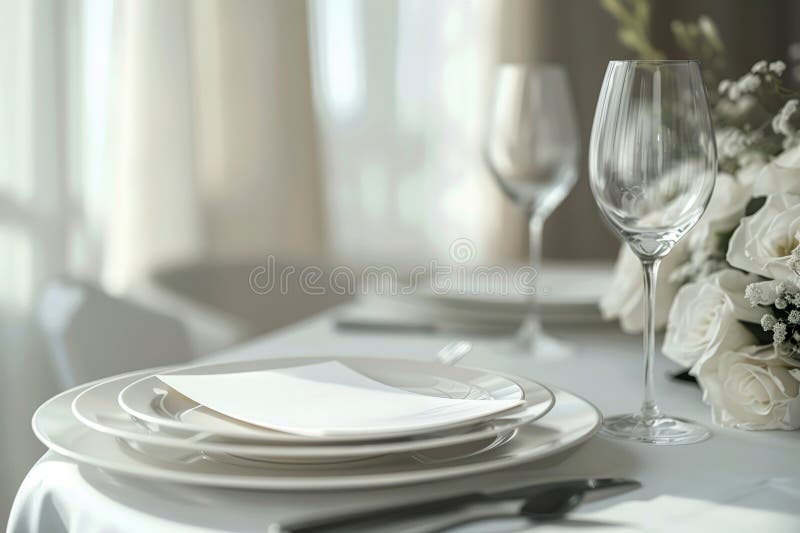 Wedding Menu on Plates on a Table Setting, Invitation Card Mockup Stock ...