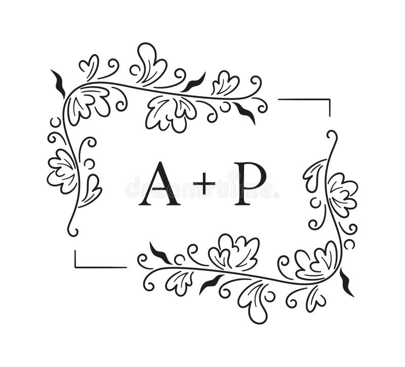 Wedding Monogram Floral Square Shape Stock Vector - Illustration of ...