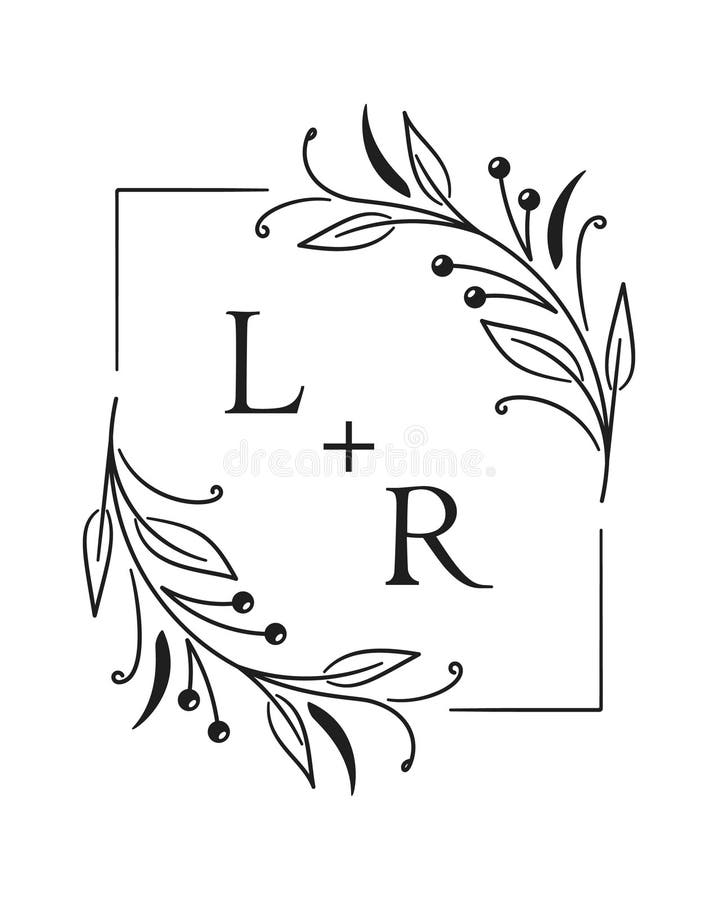 Wedding Monogram Logo Berries Leaf Stock Vector - Illustration of ...